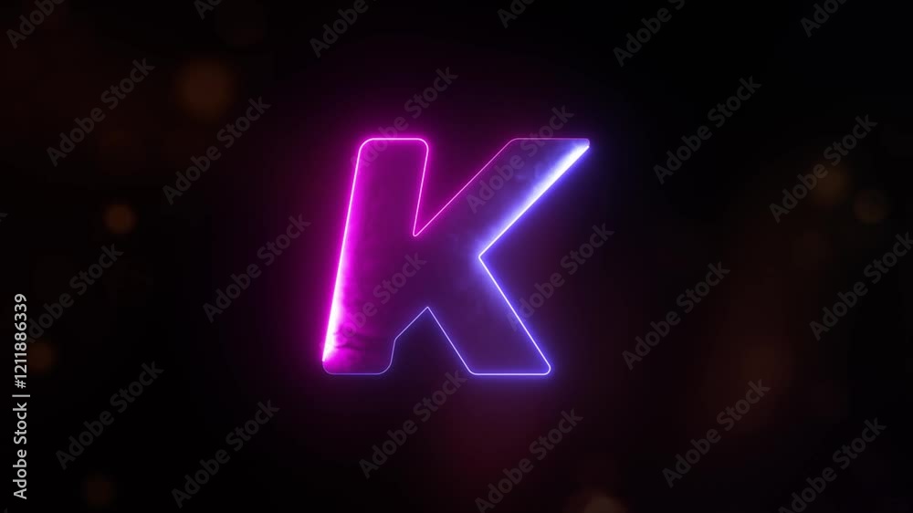 Glowing neon capital Latin alphabet K animation. English Language ...