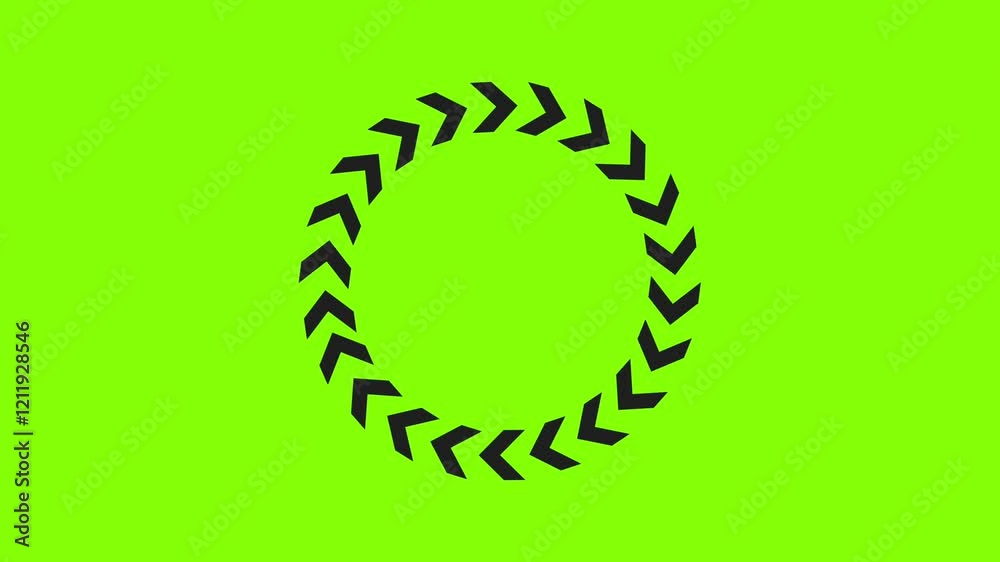 Arrow circle icon animation on green screen, black color cartoon arrow ...