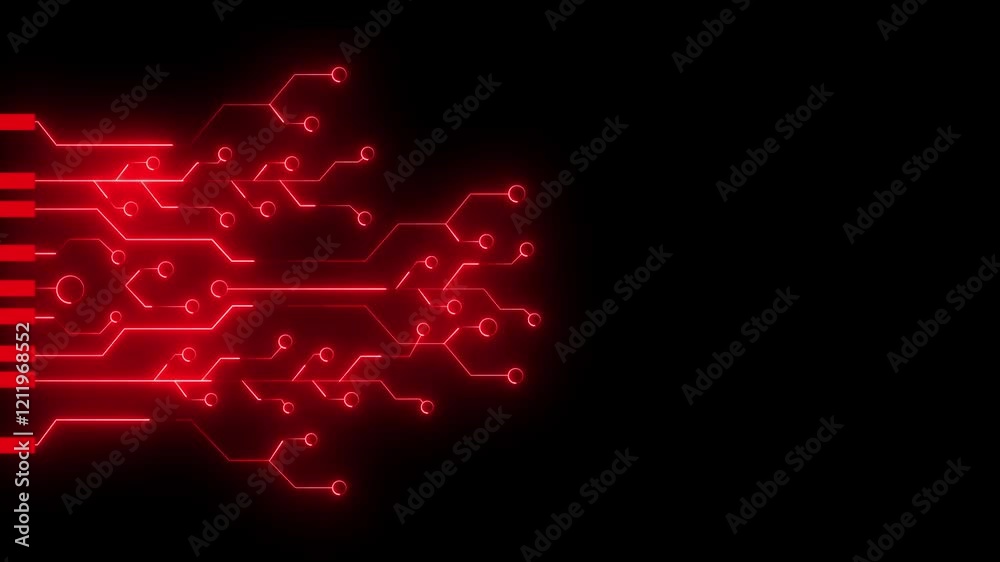 Circuit Board with neon line moving electrons Data Flow Loop Background Animation. Artificial ...