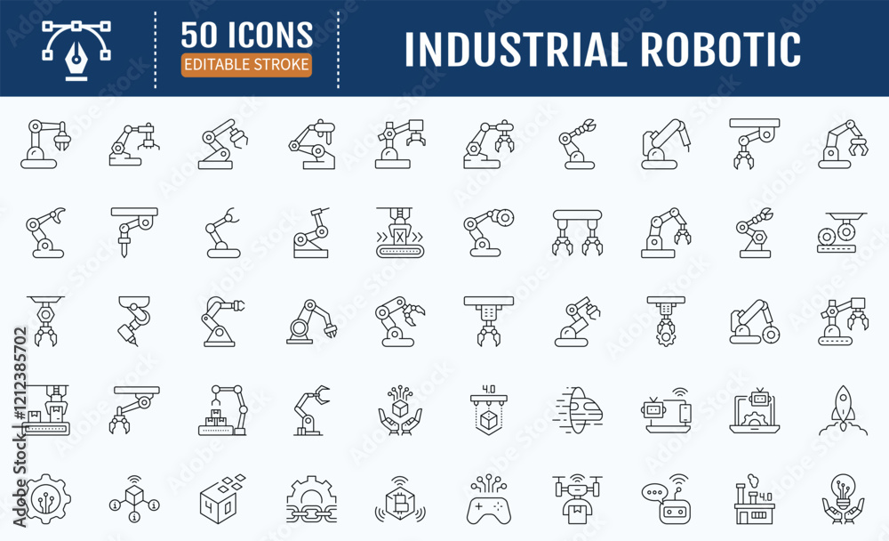 Poster Industrial Robotic line editable icon set – Wall Art | UkPosters