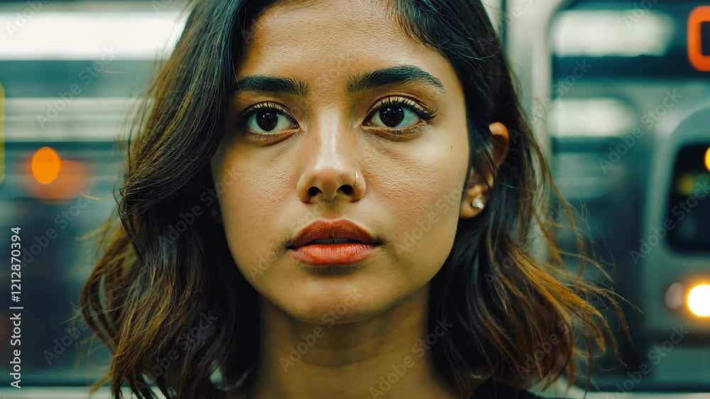 Hispanic woman, subway and portrait with commute, travel and public ...