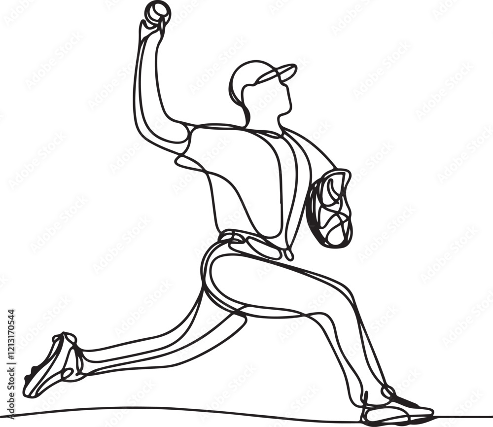 Photo & Art Print Baseball Pitcher in Action. Line Drawing of a Mid ...