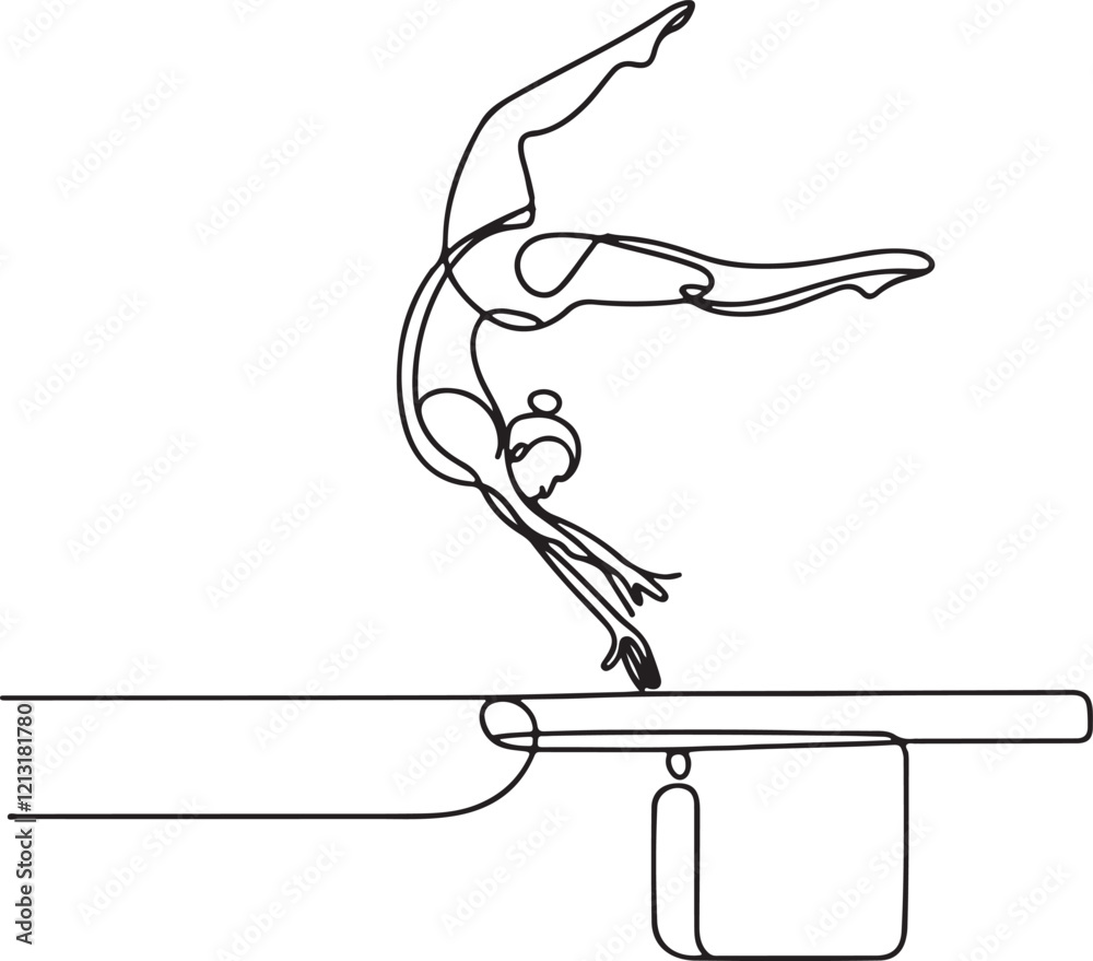 Poster Backflip Gymnast on Balance Beam – Elegant Line Drawing Vector ...