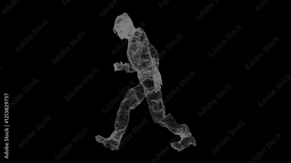 Dynamic walking man logo on black background. A symbol of movement and ...