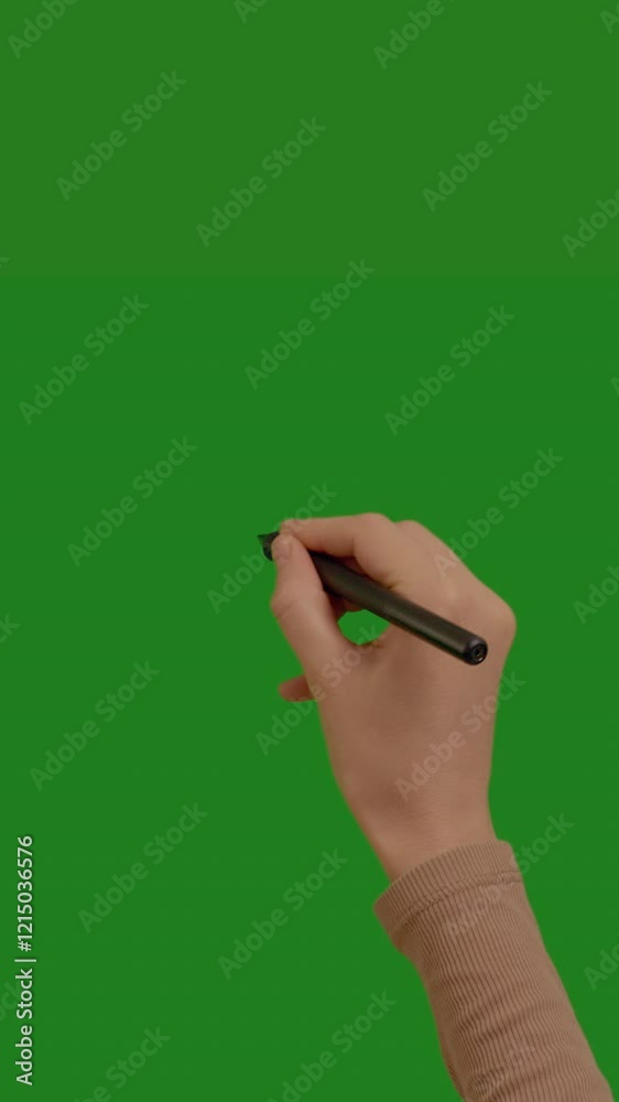 Vertical Screen: Woman hand drawing with pen from zero to ten on green ...
