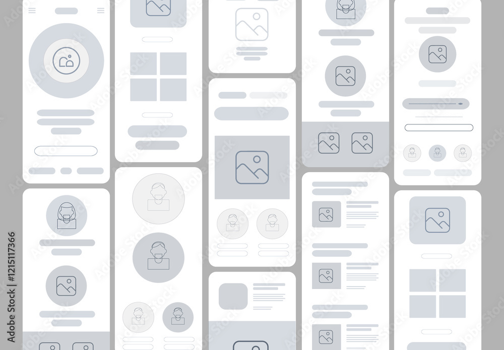 Mobile Wireframe Ui kit Layout Stock Template | Adobe Stock