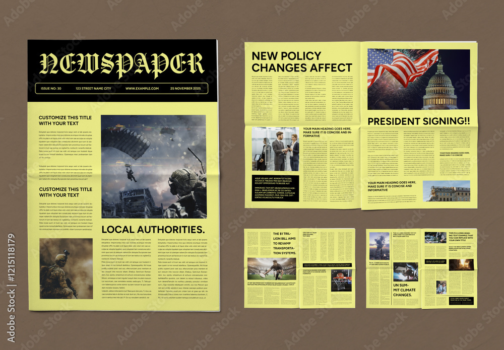 Vintage Creative Newspaper Layout Featuring Articles Stock Template ...