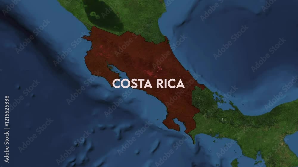 Zoom from Earth to Costa Rica. World map animation with country borders ...
