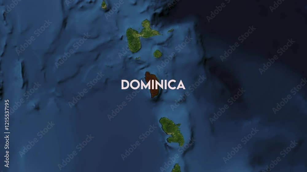 Zoom from Earth to Dominica. World map animation with country borders ...