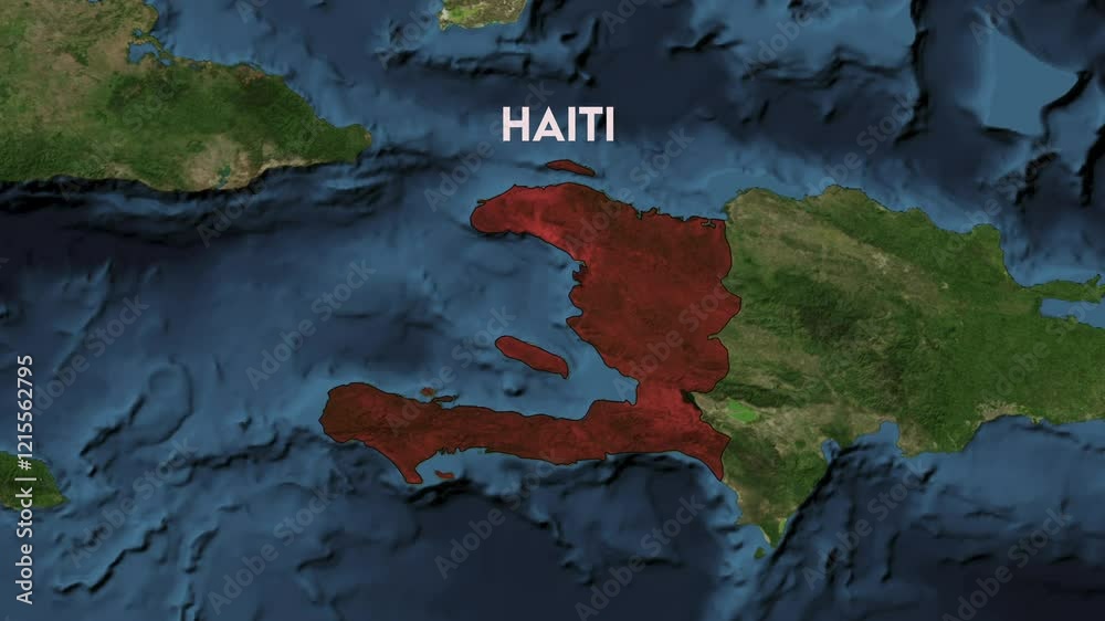 Zoom from Earth to Haiti. World map animation with country borders ...
