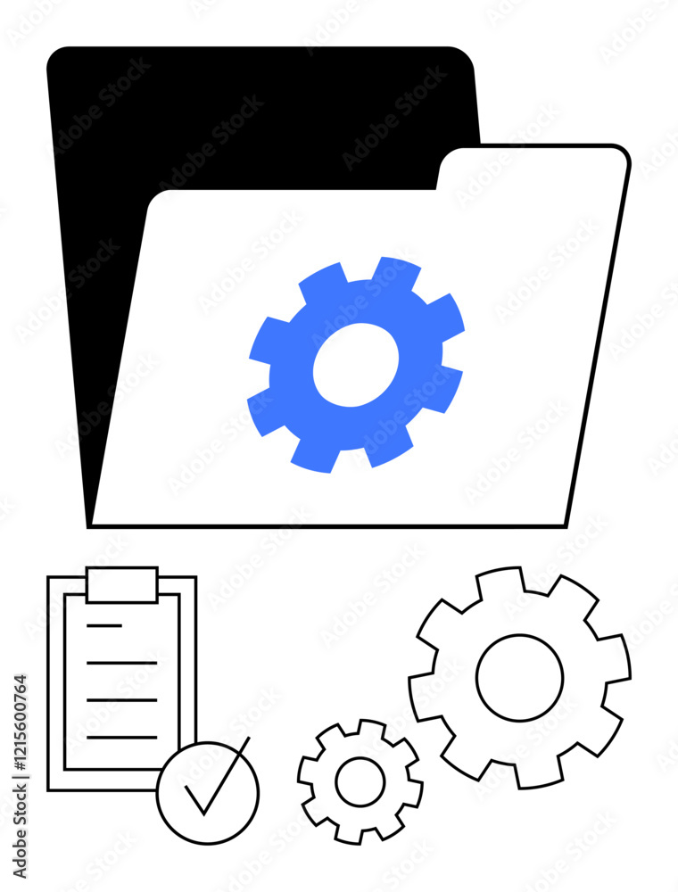 Photo & Art Print Gear inside a file folder, checklist with a tick, and ...