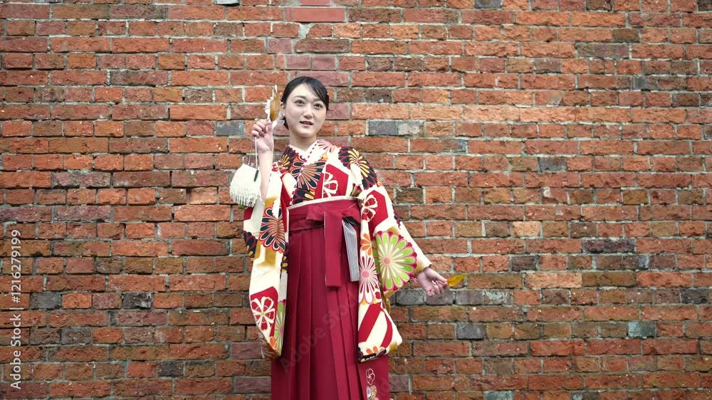 Young women in their 20s wear traditional hakama (kimono) in Japan ...