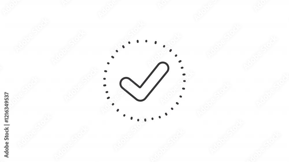 Checkmark line animation. Approving animated icon. Lines moving out. Check mark showing up ...