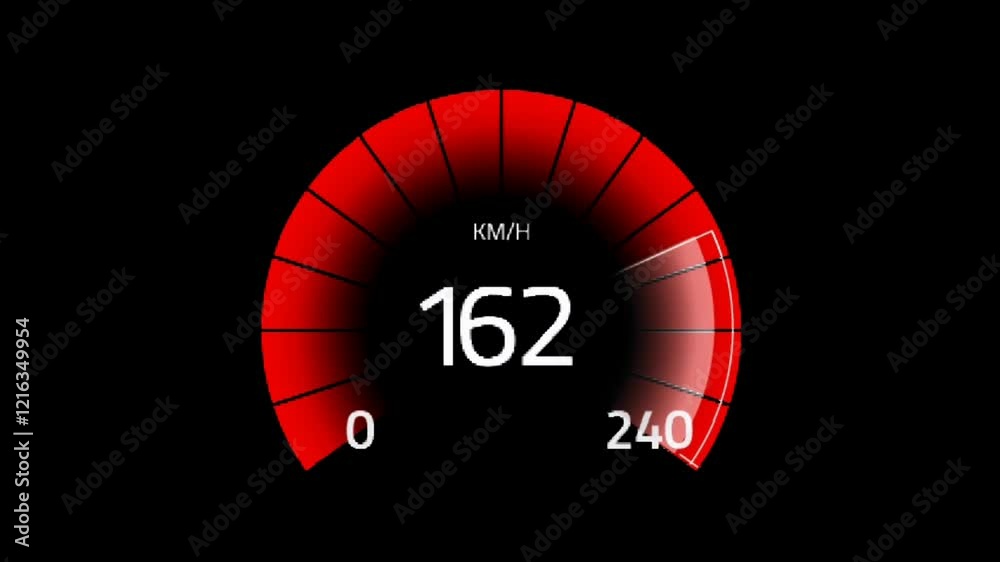 Futuristic HUD speed meter animation on a black screen background ...