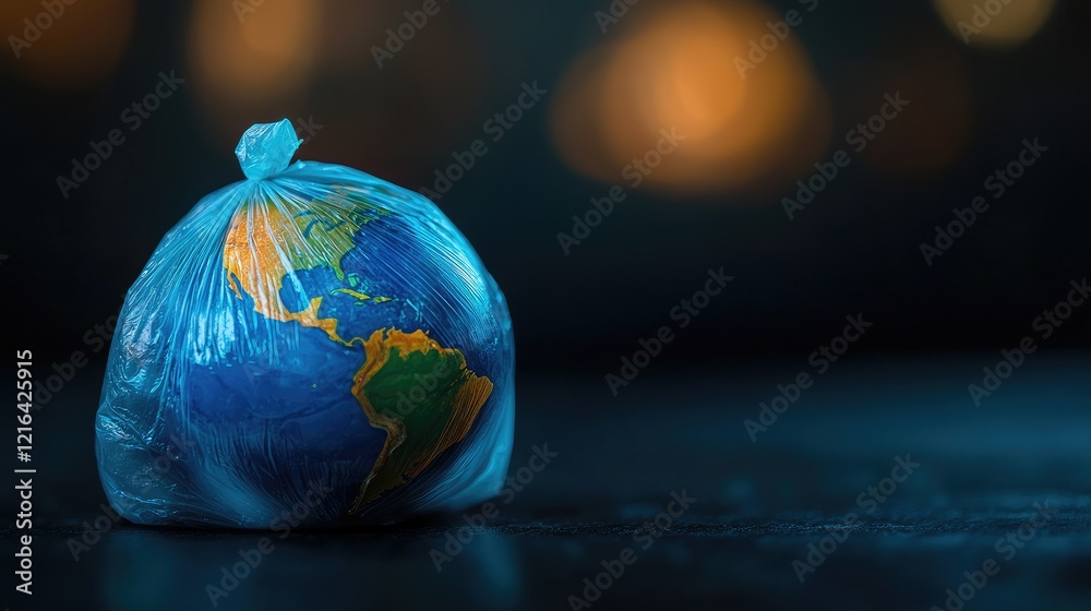 Photo & Art Print Plastic bag suffocating Earth globe; environmental ...
