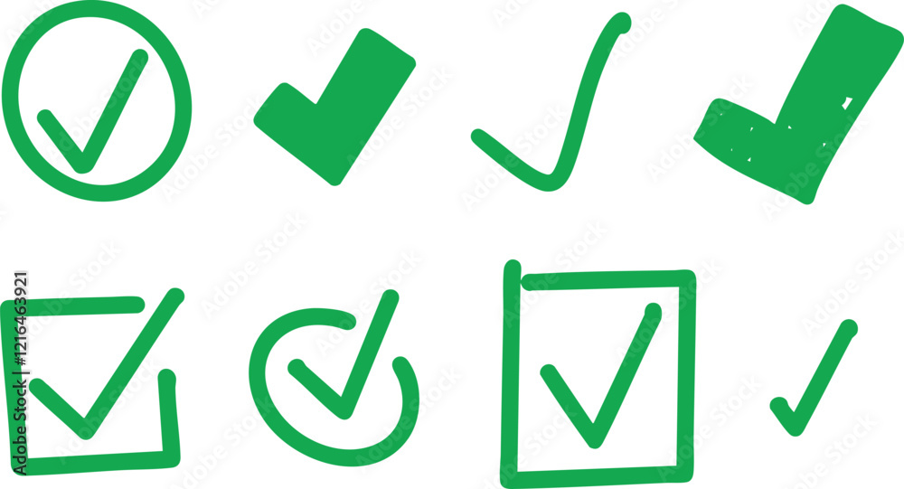 Poster Checkmark Symbols – Set of 8 Hand-Drawn Tick Icons – Väggbild ...