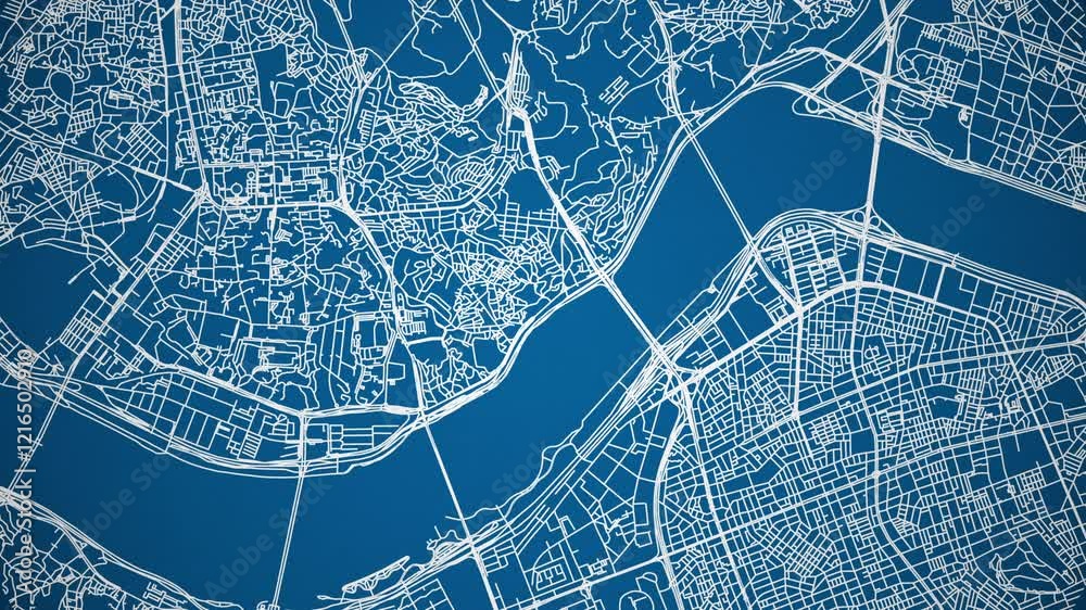 Ink reveal animation of Seoul city, South Korea, grid map. Aerial top ...