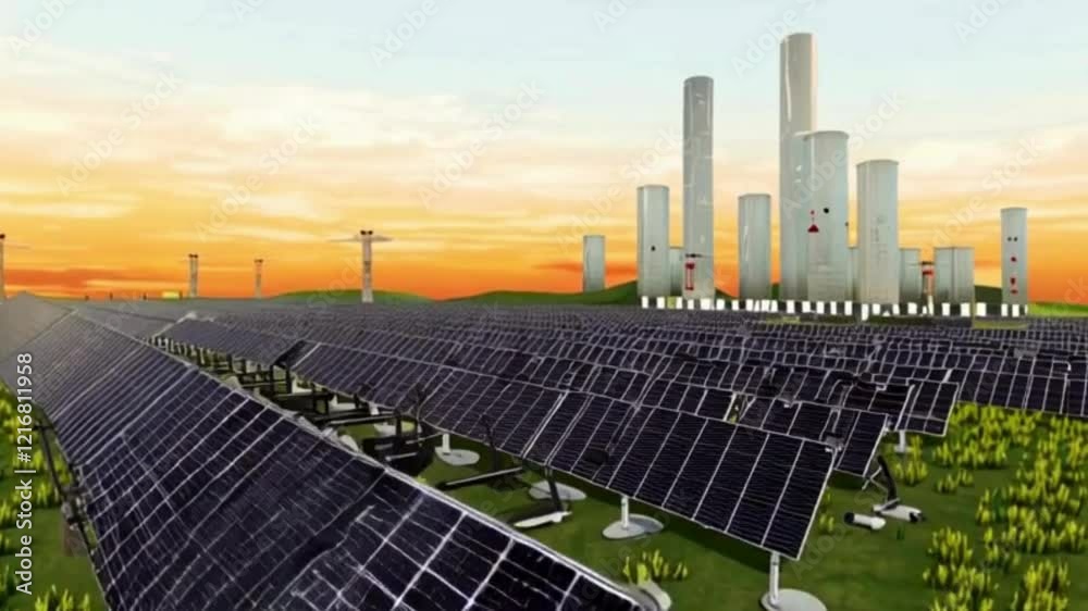 A 3D animation depicting a renewable energy system integrated into ...