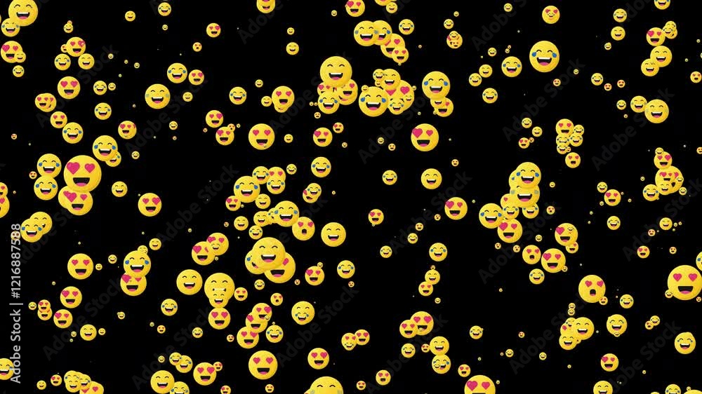 Animated Emoji Background 4K Footage. Smiling Face emoticons fly on the ...