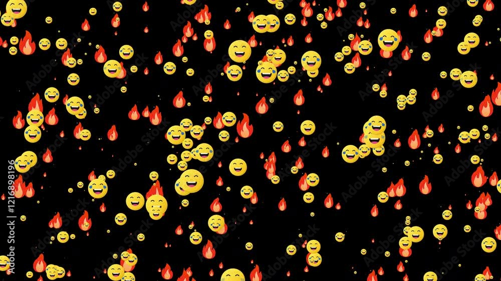 Animated Emoji Background 4K Footage. Fires and Smiling Face emoticons ...