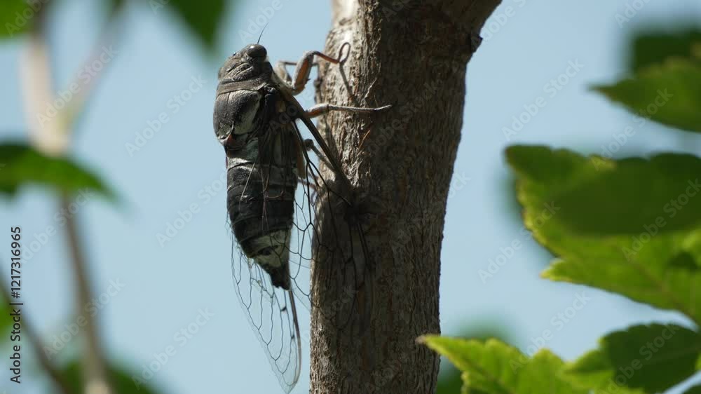 Cicada Tree Branch Insect - Close-up of a cicada clinging to a tree ...