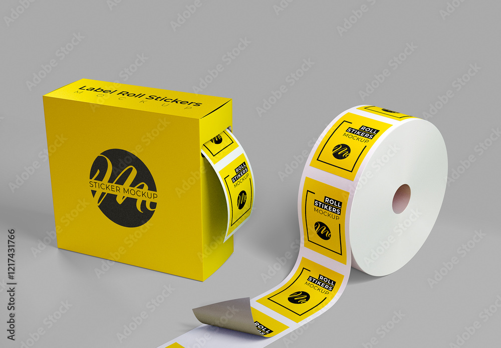 Roll Sticker Mockup With Dispenser Box Stock Template | Adobe Stock