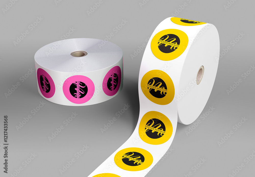 Round Sticker Roll Mockup Set Stock Template | Adobe Stock