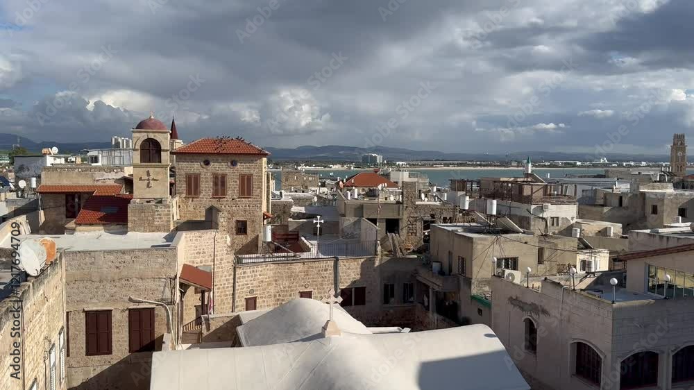 Akko, Israel, January 20, 2025. A sight of the historic city and St ...