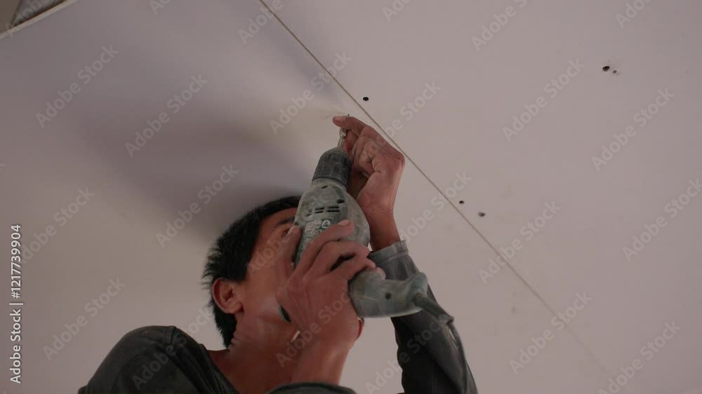 The builder do repaire in office. In the office make repaire during hot ...