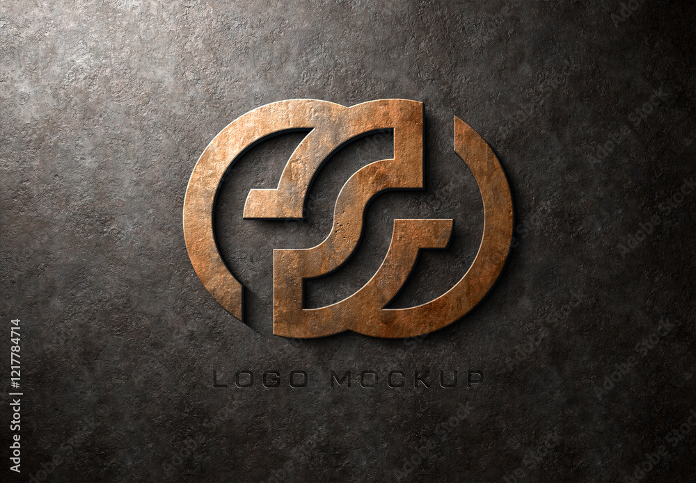 Bronze Logo Mockup On Eroded Metal Texture Stock Template | Adobe Stock