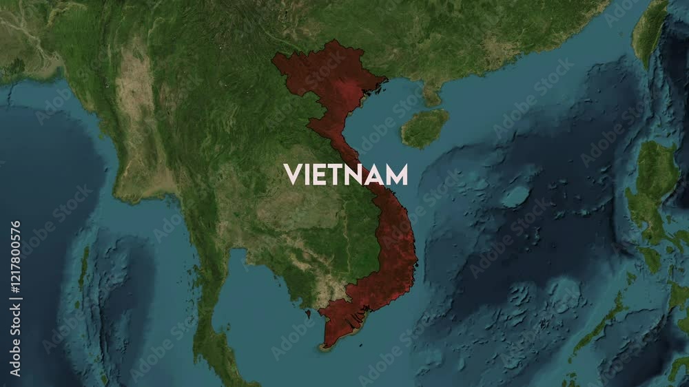 Zoom from Earth to Vietnam. World map animation with country borders ...