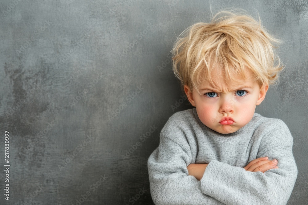 Poster A young child crossing their arms and pouting in defiance, their ...