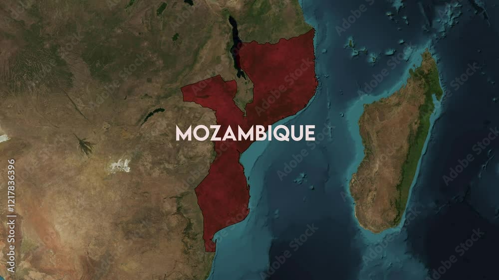 Zoom from Earth to Mozambique. World map animation with country borders ...