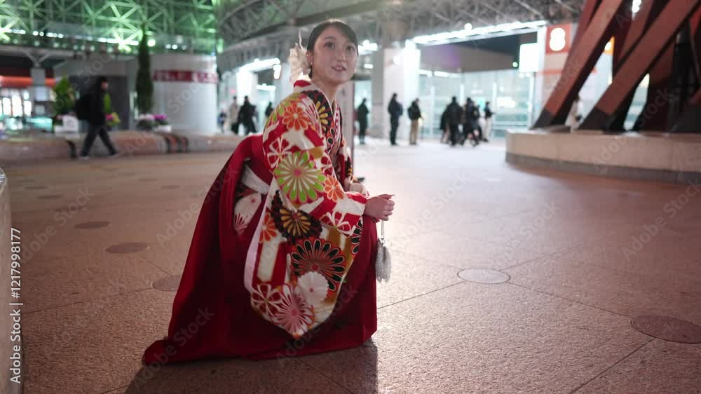 Young women in their 20s wear traditional Hakama (kimono) in Japan ...