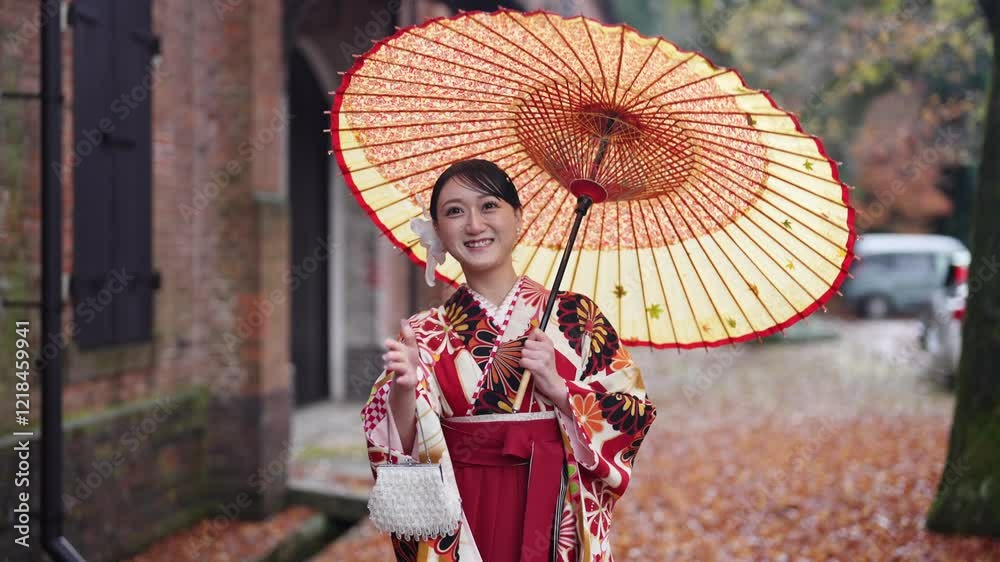 Young women in their 20s wear traditional hakama (kimono) in Japan ...