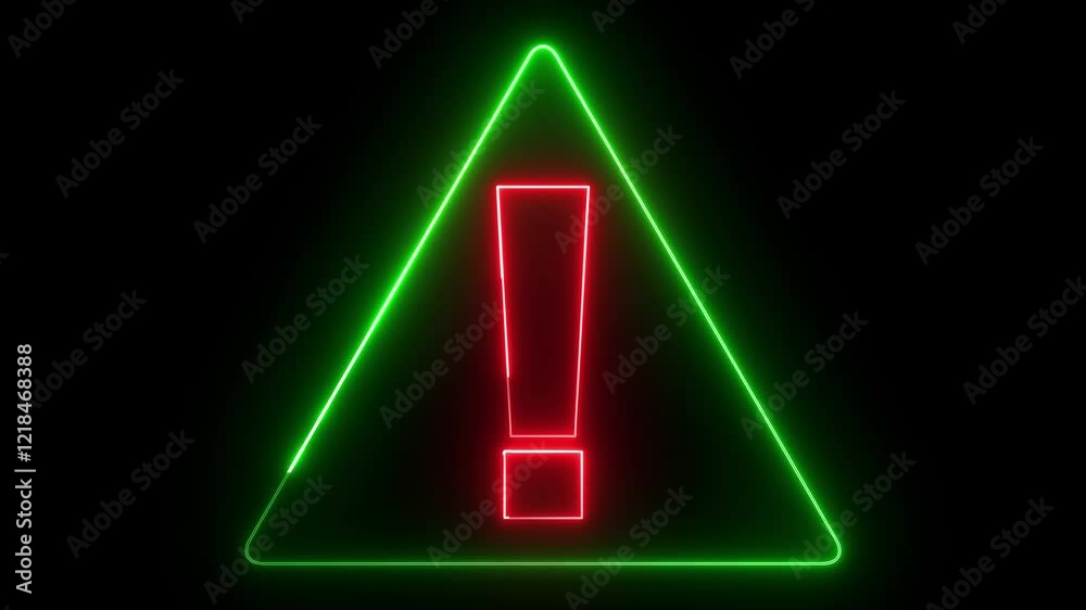 neon green red color warning attention icon animation error road ...