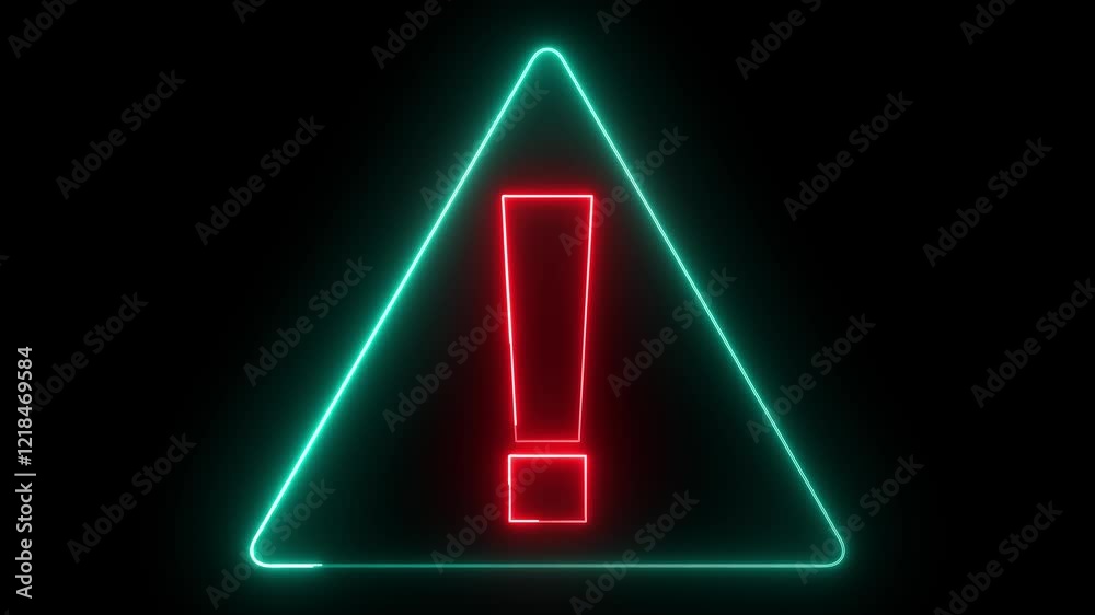 neon cyan aqua red color warning attention icon animation error road ...