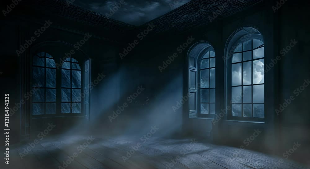 Creepy Castle Room with Moonlit Night View, looping 4k time-lapse ...