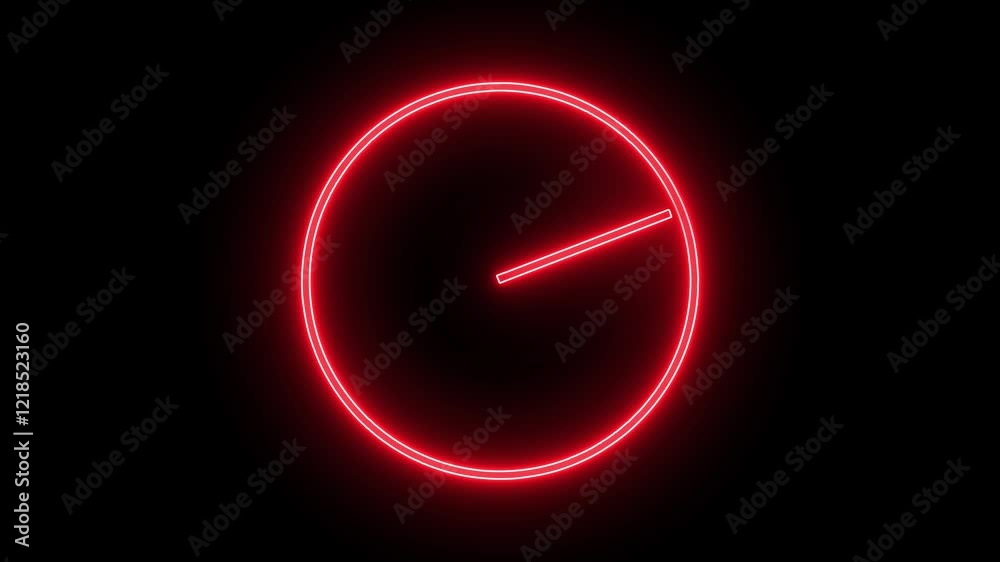neon red color clock icon animation dial deadline watch zero round well ...