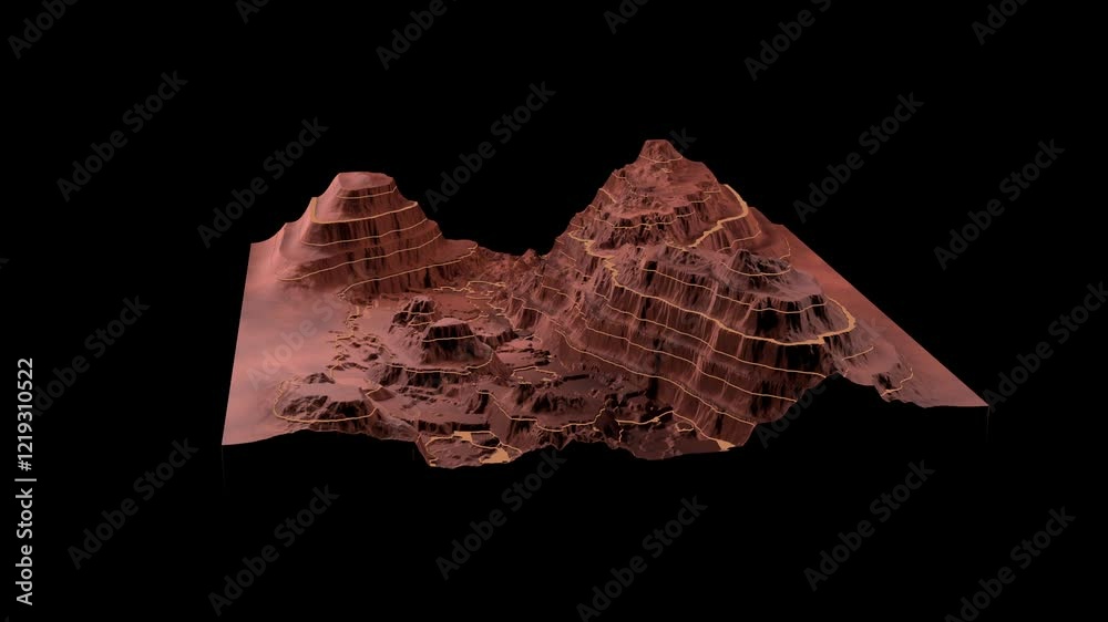 topography mountain relief map rotation 3d animation. Can be used to ...