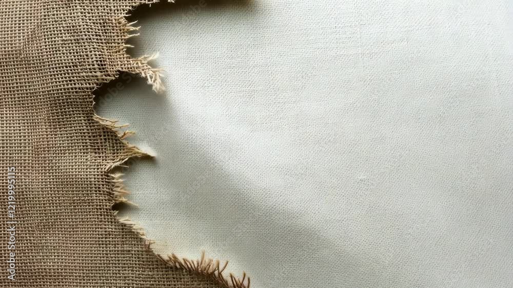 Torn fabric reveals textured layers in a neutral color palette with ...
