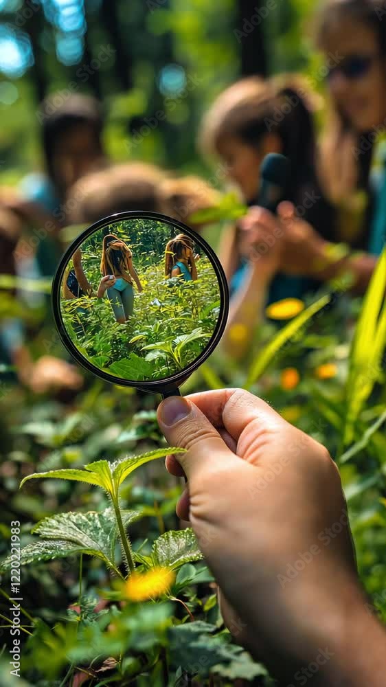 During a biology field teaching lesson, young pupils learn about nature ...