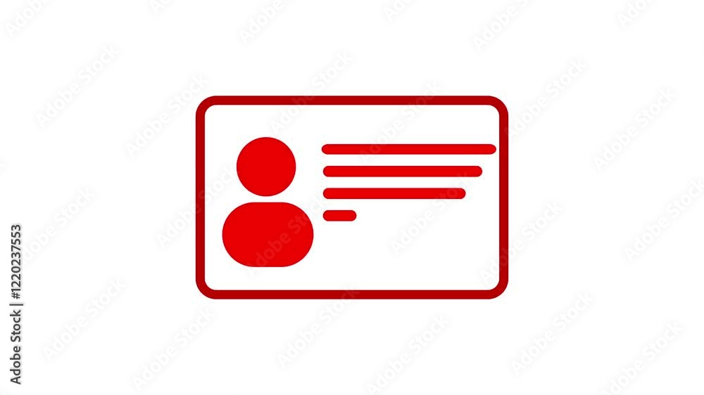 Red ID Card animation icon. Identification cards outline the sign ...