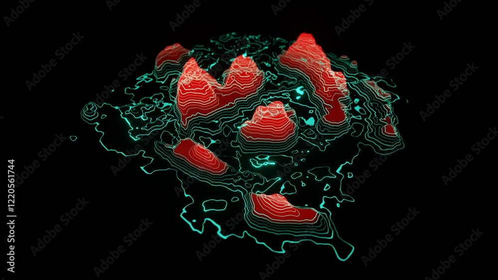 Topographic map with valleys and mountains. Digital landscape elevations and natural relief ...