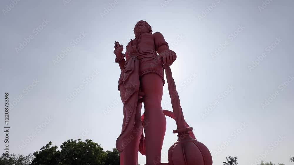 Giant red Hanuman statue in Delhi, India, viewed from bottom to top ...