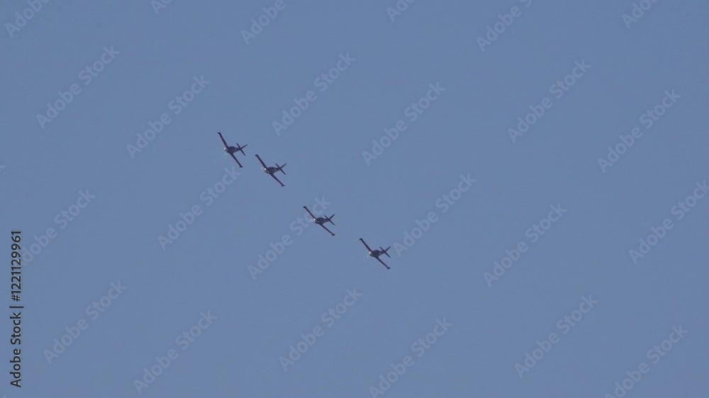 aerobatic team airplanes performing formation flying during event ...