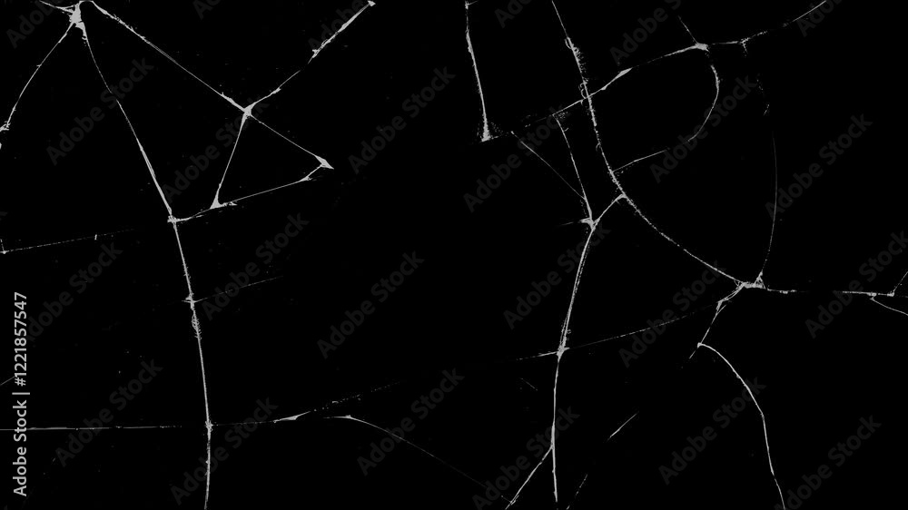 Shattered glass effect with multiple cracks and fractures on a dark ...