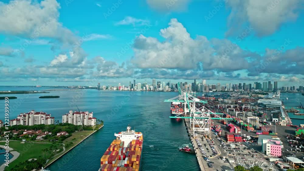 Container ship. Export and import. Cargo business 4k. Shipping ...