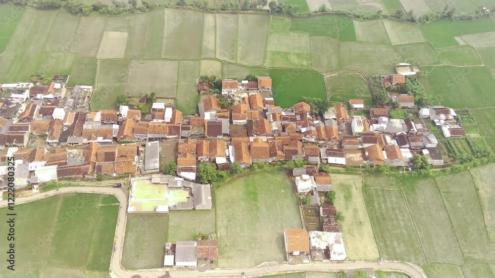 Drone Footage of Small Village and Lush green crops. Vast Agricultural ...
