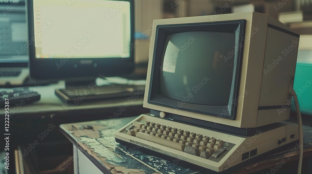 Fotografía A nostalgic old computer, boasting a bulky form, a cathode ...